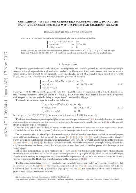 Pdf Comparison Results For Unbounded Solutions For A Parabolic Cauchy