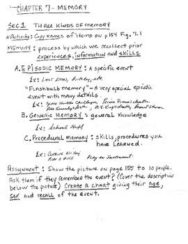 Memory Lecture Notes By AP Psychology Marketplace TpT