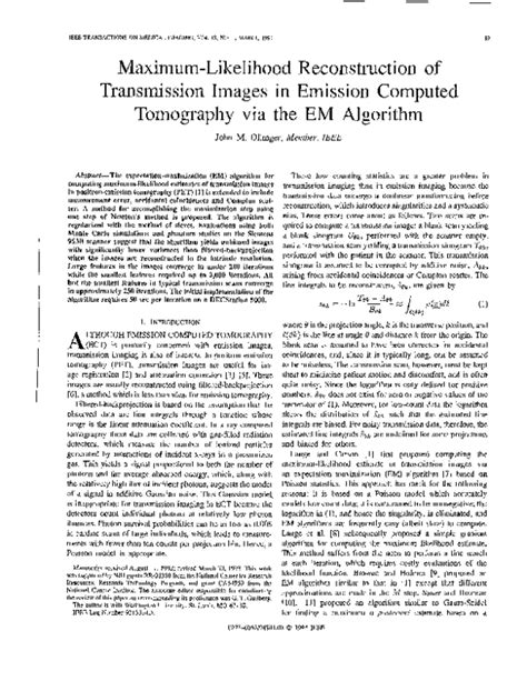 Pdf Maximum Likelihood Reconstruction Of Transmission Images In Emission Computed Tomography