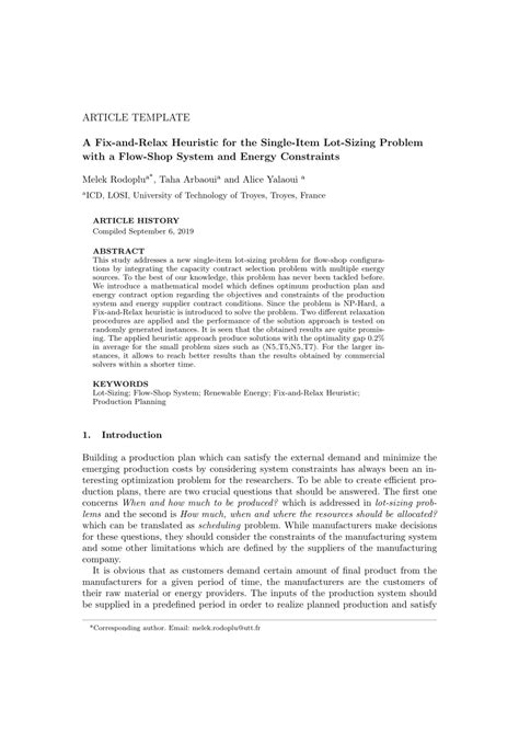 Pdf A Fix And Relax Heuristic For The Single Item Lot Sizing Problem With A Flow Shop System