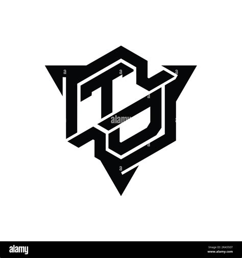 TD Letter Logo Monogram Hexagon Shape With Triangle Outline Gaming Style Design Template Stock