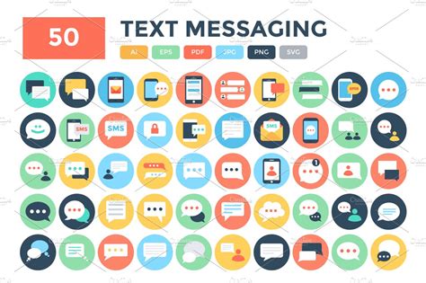 50 Flat Text Messaging Icons Icons ~ Creative Market