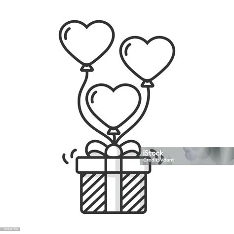하트 고립 된 벡터 일러스트 레이 션의 형태로 풍선과 함께 상자를 선물하십시오 Ballooning Festival에 대한 스톡 벡터 아트 및 기타 이미지