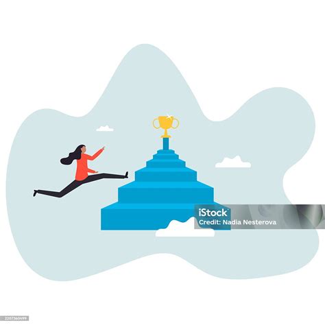 여성의 성공 경력 성공을 달성하기 위한 단계 경력 경로를 성장시키기 위한 동기 부여 성장 디자인에 대한 Goalcharacter에 도달하기 위해 계단을 오르기 개발에 대한