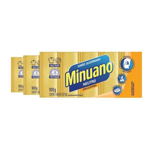 Kit 3 Pc Sabão Em Barra Multiuso Com Glicerina 900g Minuano Sabão
