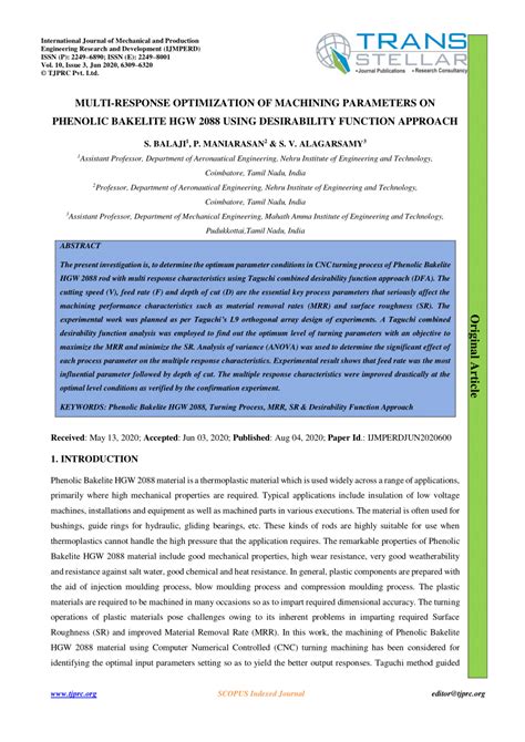 Pdf Multi Response Optimization Of Machining Parameters On Phenolic Bakelite Hgw 2088 Using
