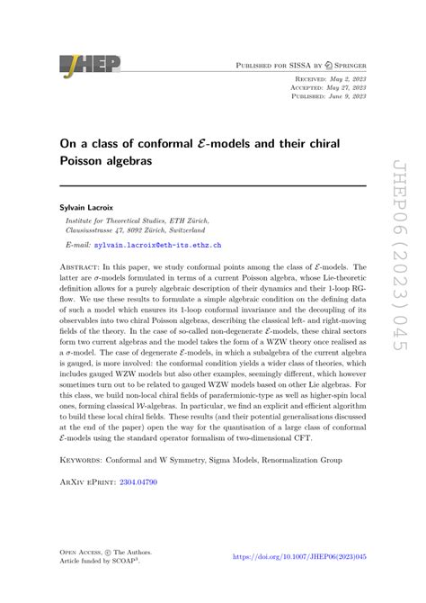 Pdf On A Class Of Conformal Mathcal{e} Models And Their Chiral Poisson Algebras