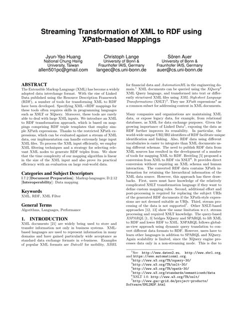Pdf Streaming Transformation Of Xml To Rdf Using Xpath Based Mappings
