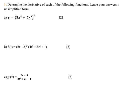 [answered] 1 Determine The Derivative Of Each Of The Following Kunduz