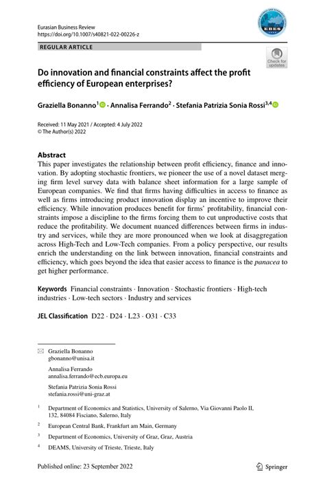 Pdf Do Innovation And Financial Constraints Affect The Profit Efficiency Of European Enterprises