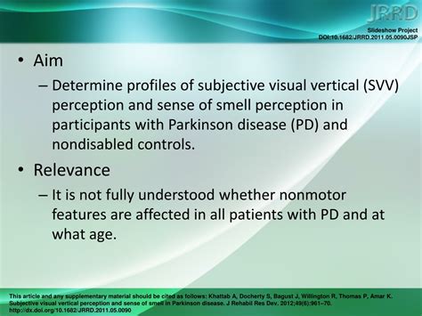 Ppt Subjective Visual Vertical And Sense Of Smell In Parkinsons Disease Powerpoint