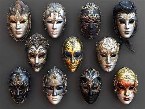 Premium Photo Set Of Venetian Opera Carnival Masquerade Masks In High Resolution
