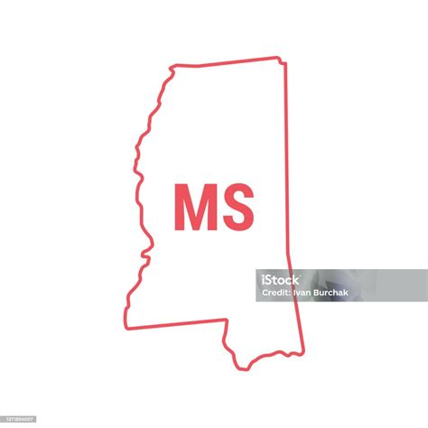 미시시피 미국 주지도 빨간색 윤곽 경계 테두리 벡터 그림입니다 두 글자 상태 약어 외형선에 대한 스톡 벡터 아트 및 기타 이미지 외형선 미시시피 벡터 Istock