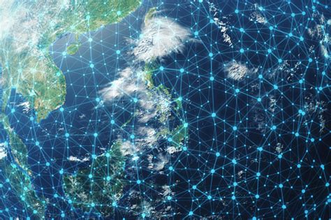 3d 렌더링 공간에서 지구를 통해 네트워크와 데이터 교환 연결 라인 지구 지구 주위 글로벌 국제 연결 Nasa에서 제공 하는이 이미지의 요소 데이터에 대한 스톡 사진 및