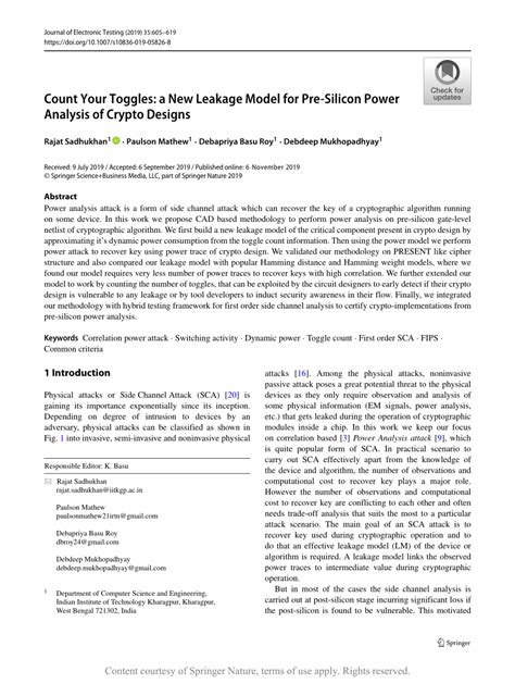 Count Your Toggles A New Leakage Model For Pre Silicon Power Analysis Of Crypto Designs