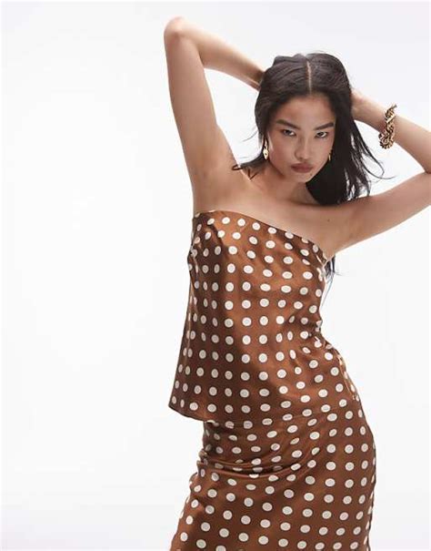 Topshop Co Ord Longline Bandeau In Brown And Ivory Spot Asos