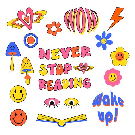 Collection Of Cool Trendy Stickers Vector Design Hippie Retro Style