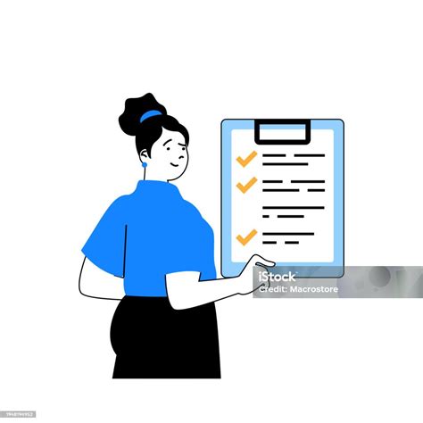 웹을 위한 평면 디자인의 만화 사람들과 함께 배달 개념 여성은 물류 회사에서 관리자로 일하며 소포 체크리스트를 검토합니다 소셜