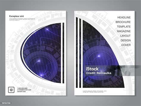 기술 설계 Binare 코드와 바퀴의 배경 가진 추상 전단지와 벡터 현대 브로슈어 레이아웃 템플릿입니다 A4 크기에 대 한 가로 세로 비율입니다 파랑 검정 회색 및 흰색