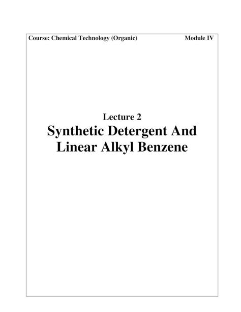 Pdf Lecture 2 Synthetic Detergent And Linear Alkyl Benzene Detergent