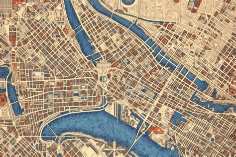 Birds Eye View Abstract Map Of City Extreme Closeup Generative Ai Stock Illustration