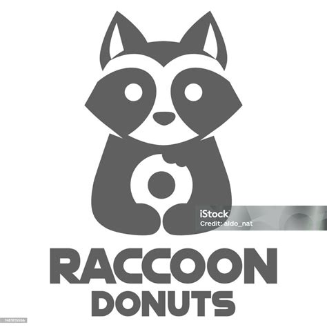 현대 마스코트 플랫 디자인 간단한 미니멀리스트 귀여운 너구리 도넛 로고 아이콘 디자인 템플릿 벡터 카페 베이커리 가게 레스토랑