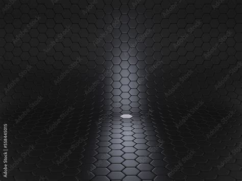 Dark Black Hexagonal Curved Background With One Single White Hexagon