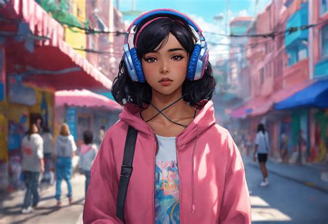 Lexica Anime Ultra Realistic Pink City Young Girl Mixed Race Named Laura Rijo Wearing