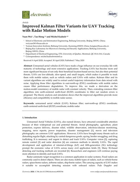 Pdf Improved Kalman Filter Variants For Uav Tracking With Radar Motion Models