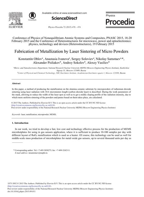 Pdf Fabrication Of Metallization By Laser Sintering Of Micro Powders