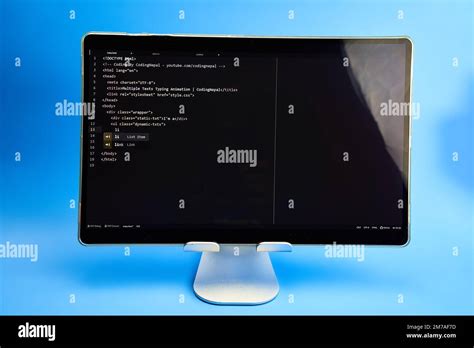 Writing Computer Code Displayed On Monitor Light Blue Background Stock