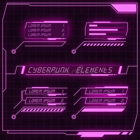 Scifi Futuristic Panel Collection Of Hud Elements Gui Vr Ui Design Cyberpunk Neon Glow Retro