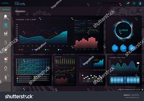 Infographic Dashboard Template Flat Design Graphs Stock Vector Royalty Free 1242679579
