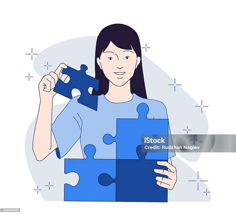 여자는 퍼즐 조각을 풀고 스타일을 설명합니다 벡터 일러스트 레이 션 개념에 대한 스톡 벡터 아트 및 기타 이미지 개념 계획 도전 Istock