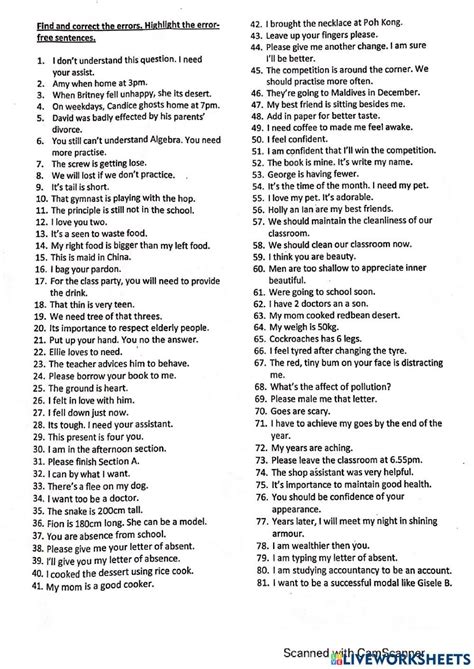 Error Identification Interactive Activity Live Worksheets