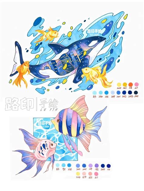视传万能元素｜手绘热点｜海洋生态鲸鱼热带鱼 小红书 花瓣网