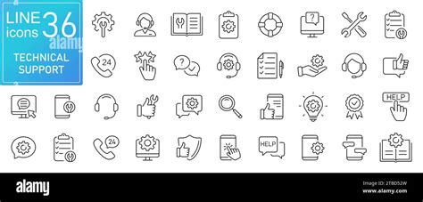 Technical Support Line Icons Set Modern Outline Elements Graphic Design Concepts Simple