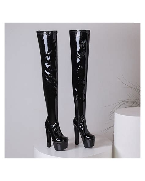 Black Patent Stylish Knee High Boots Big Size Super X Studio