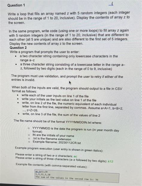 Solved Question 1 Write A Loop That Fills An Array Named Z