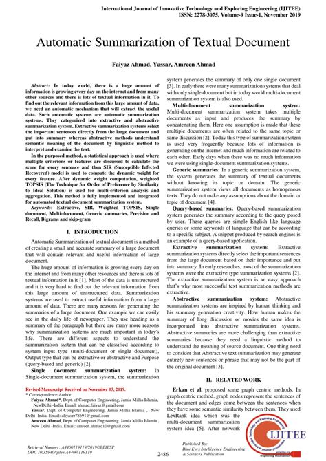 pdf automatic summarization of textual document