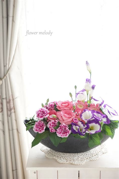 アレンジレッスン 舟形花器の低いパラレル flower melody フラワーアレンジメント 花 アレンジ