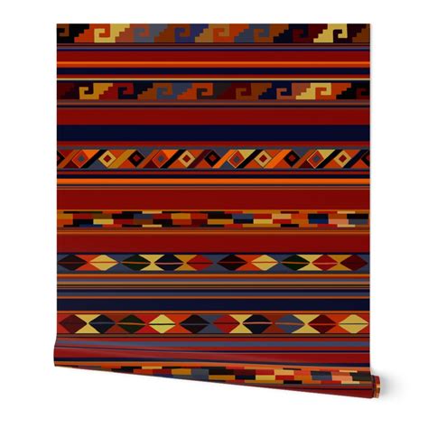 Southwest Folk Art Tribal Red Blue Wallpaper Spoonflower