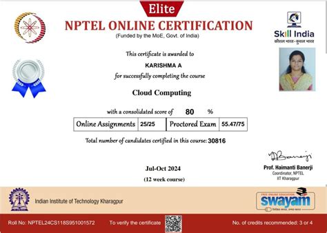 Iot Cloudcomputing Nptel Certification Technology Learning Karishma A