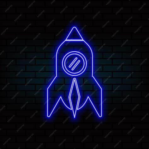 premium vector neon light glow effect startup rocket line icon launch