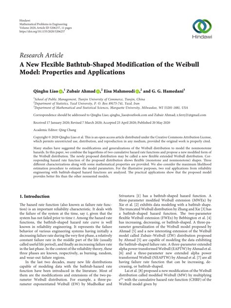 Pdf A New Flexible Bathtub Shaped Modification Of The Weibull Model