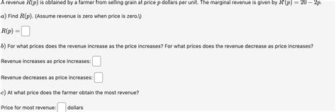 solved a revenue r p is obtained by a farmer from selling