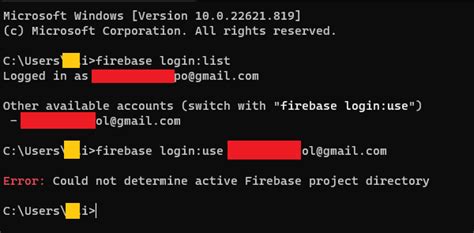 Error When Switching User Account Using The Command Firebase Loginuse