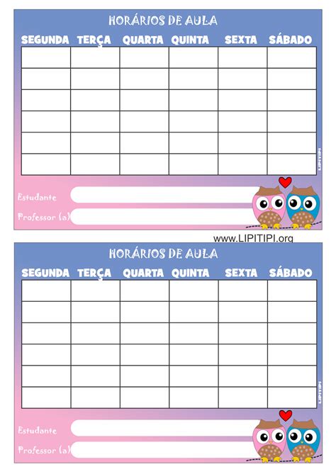 Modelos De Quadro De Horário Para Imprimr