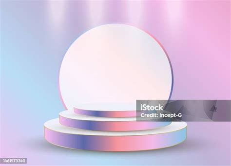 시상식 컨셉의 무대 현대 무지개 추상 라운드 연단 제품 프레젠테이션 컨셉 디자인의 단계 3차원 형태에 대한 스톡 벡터 아트 및 기타 이미지 3차원 형태 강단 공란