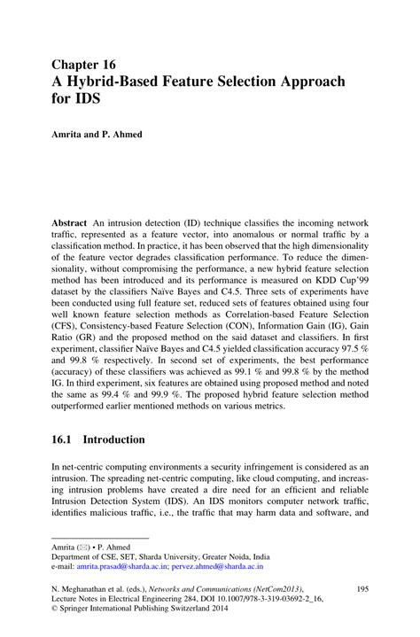 Pdf A Hybrid Based Feature Selection Approach For Ids